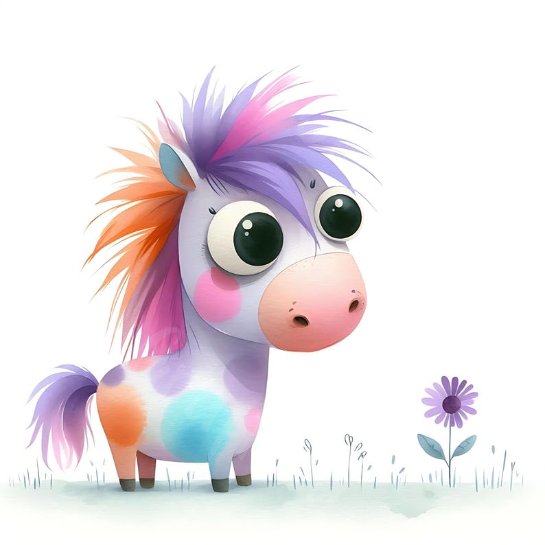 15 JPG Little Whimsy Horse, Clipart Bundle, Watercolor Pony, Digital ...