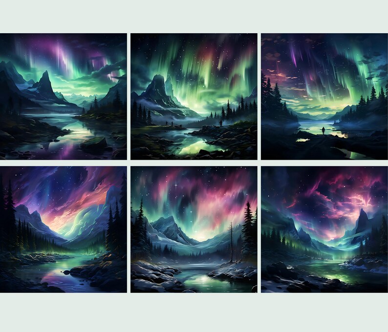 Northern Lights Digital Papers 55 PNG & JPG Files High Quality Aurora ...
