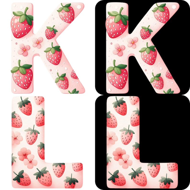 Paquete de 37 imágenes prediseñadas del alfabeto de fresas, acuarela ...