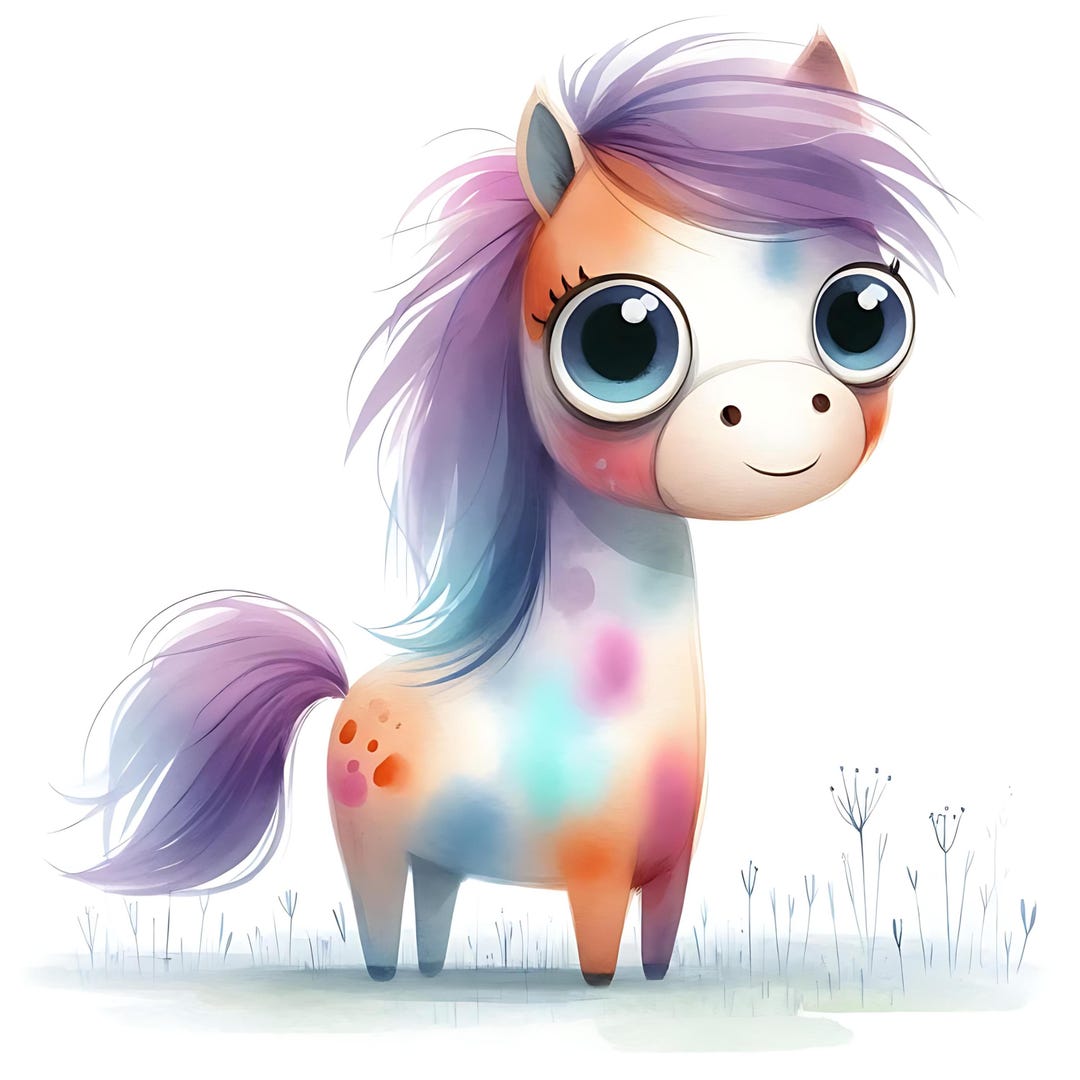 15 JPG Little Whimsy Horse Clipart Bundle Watercolor Cute Quirky Pony ...