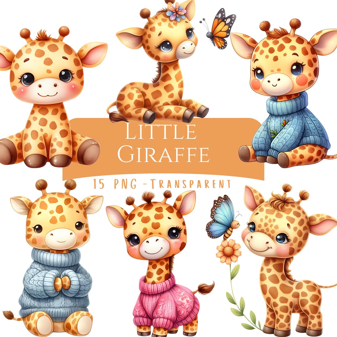 Little Giraffe Clipart Bundle 15 PNG High Quality Watercolor Safari ...