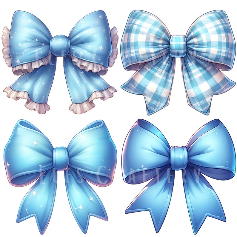 Soft Blue Bow Clipart Bundle 18 PNG Digital Download Printable Baby ...