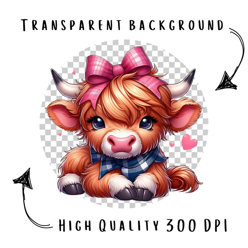 Girly Highland Cow Clipart Bundle 15 PNG High Quality Cartoon Cute Pink ...