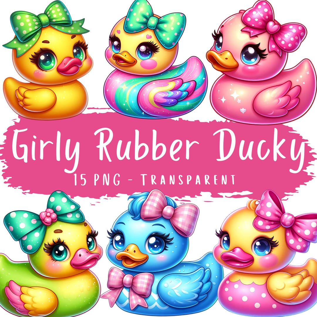 Girly Rubber Ducky Clipart Bundle 15 PNG High Quality Cartoon Cute Pink ...