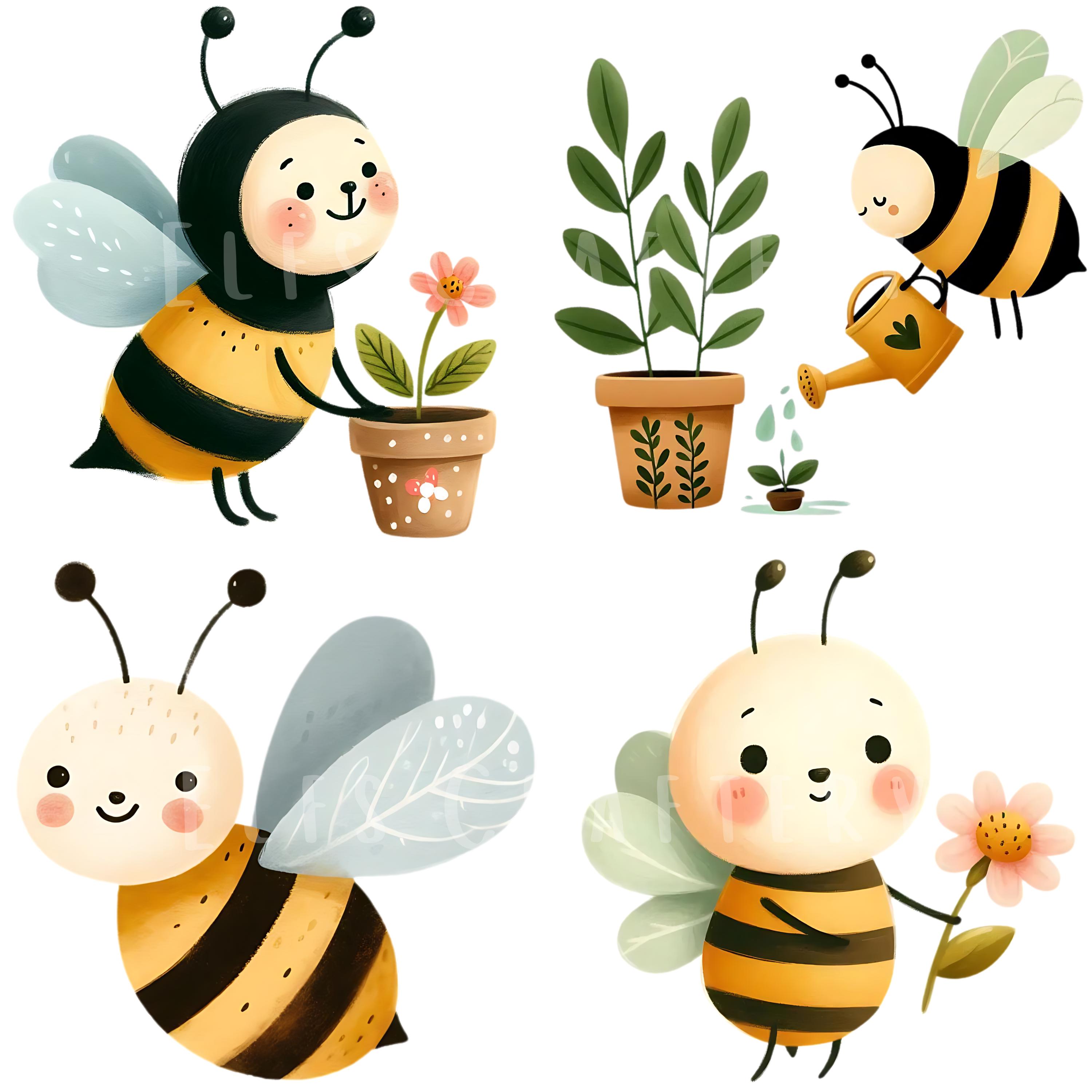 Bee Garden Clipart Bundle 29 PNG High Quality Watercolor Cute Bumble ...