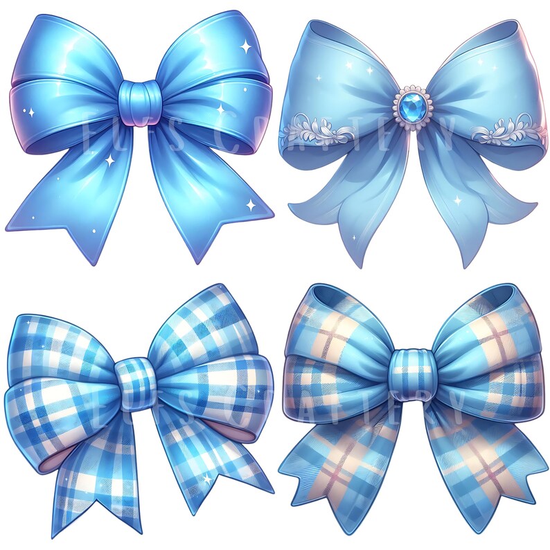 Soft Blue Bow Clipart Bundle 18 PNG Digital Download Printable Baby ...