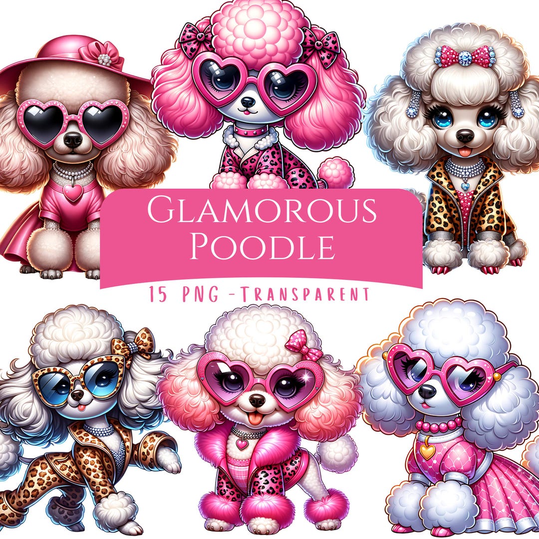Glamorous Poodle Clipart Bundle 15 PNG Adorable Poodle Digital Art ...