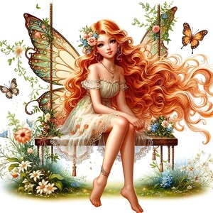 15 JPG Enchanted Ginger Summer Fairy Clipart Bundle Beautiful Redhead ...