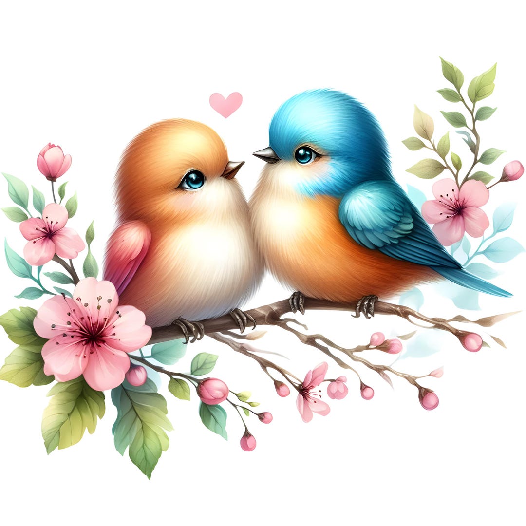 15 JPG Spring Love Birds Clipart Bundle Watercolor Cute Bird Love ...