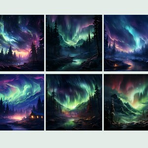 Northern Lights Digital Papers 55 PNG and JPG Files High Quality Aurora ...