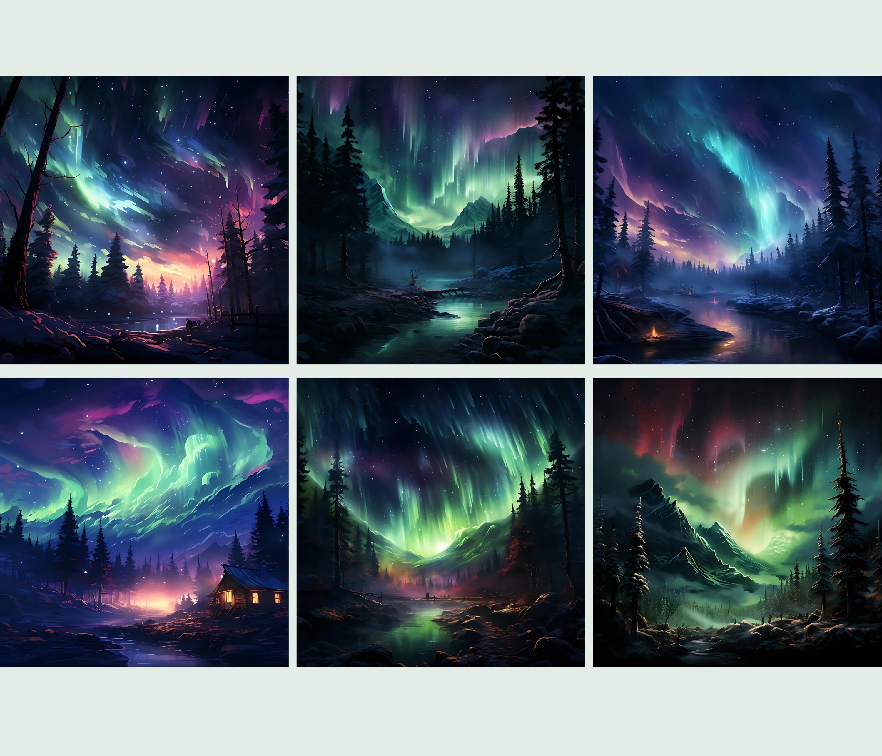 Northern Lights Digital Papers 55 PNG and JPG Files High Quality Aurora ...