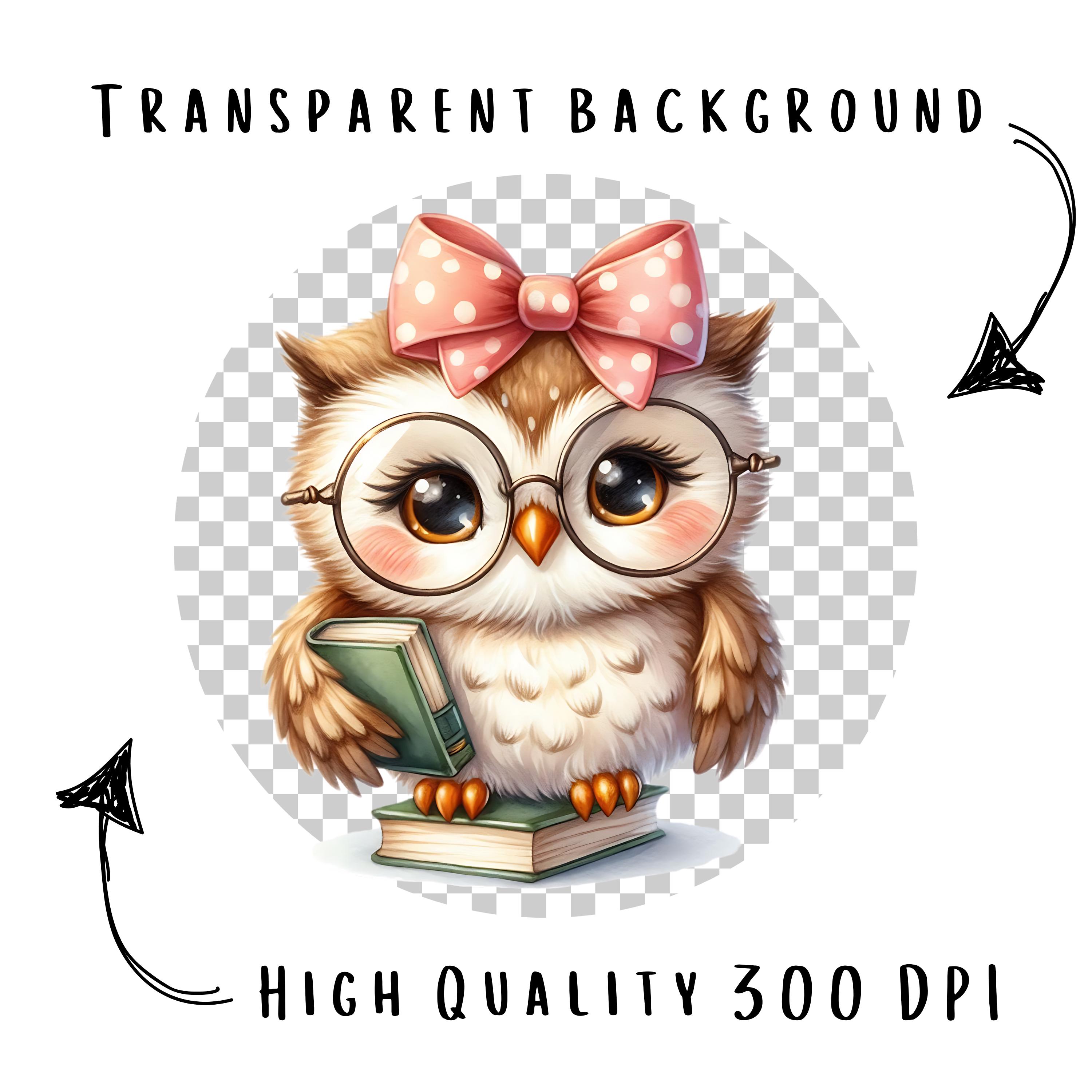 Smart Girly Owl Clipart Bundle 15 PNG High Quality Cartoon Watercolor ...