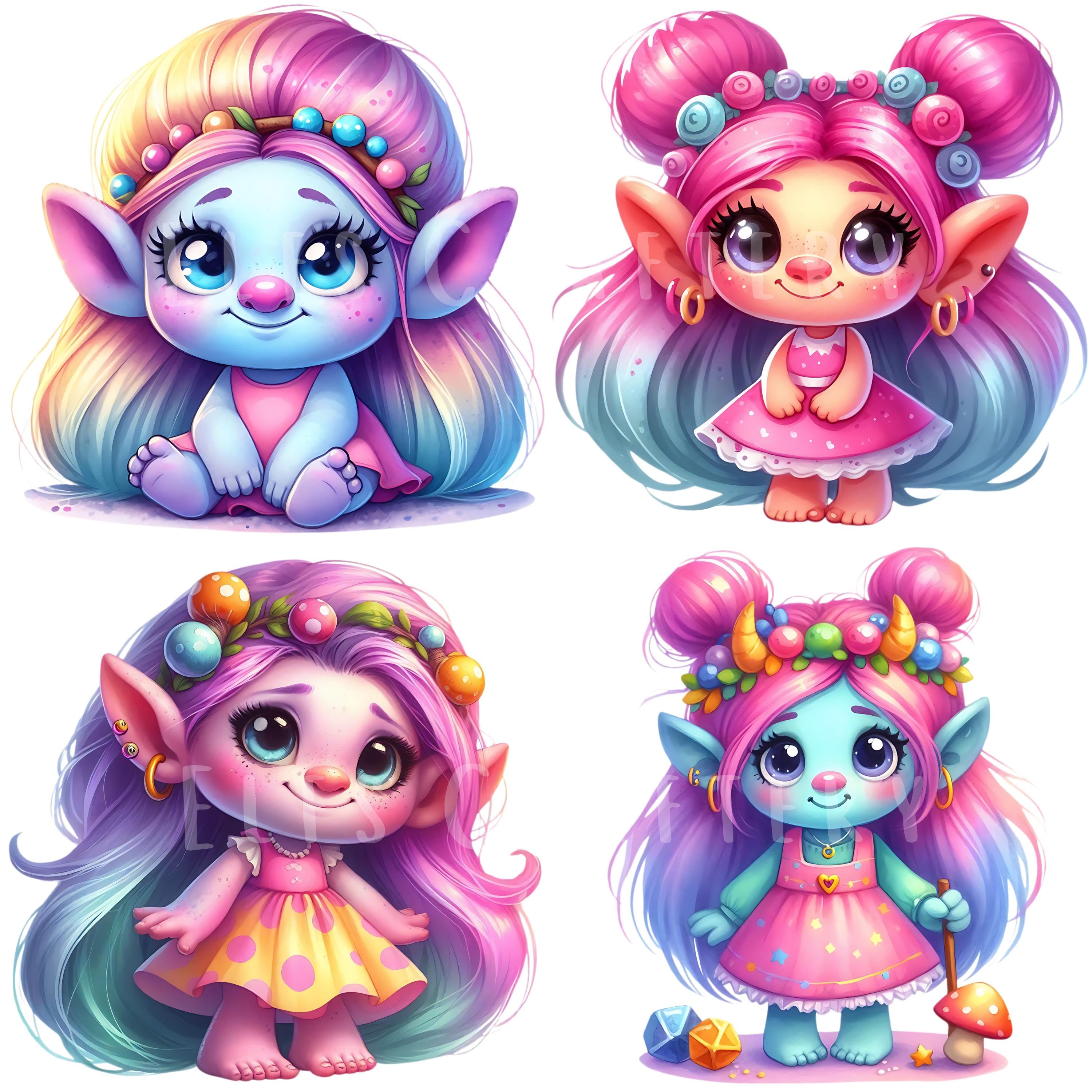 Cute Troll Clipart Bundle 15 PNG High Quality Watercolor Cartoon Cute ...
