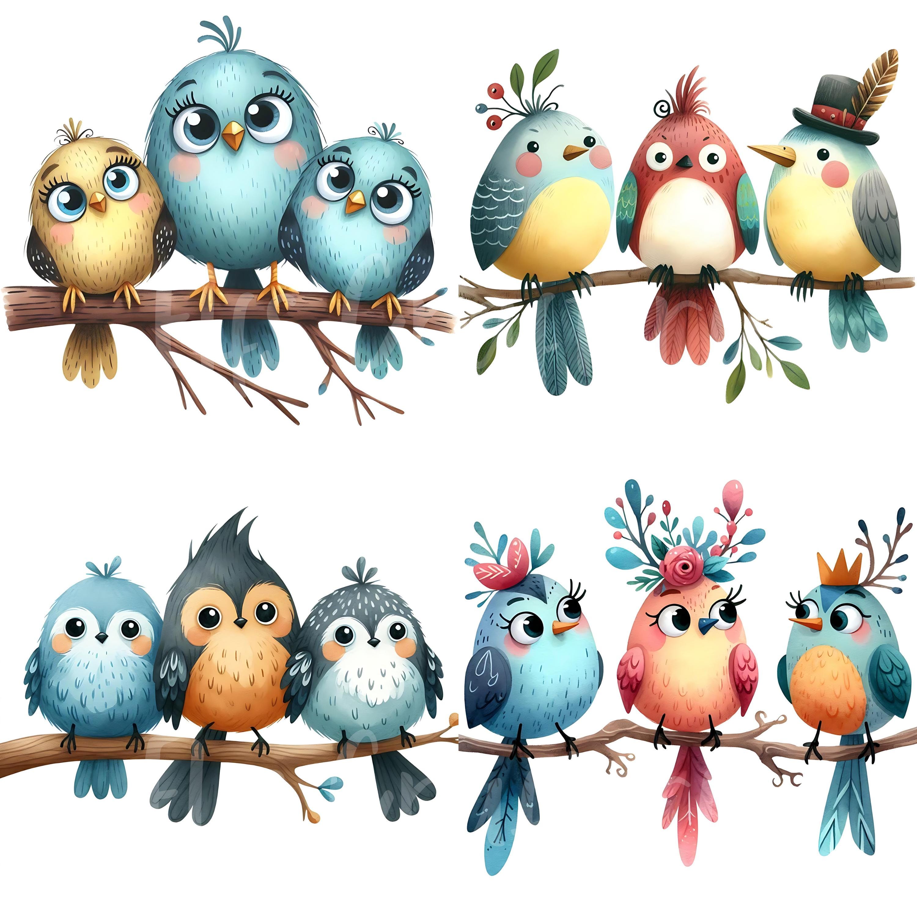 15 JPG Little Branch Birds Clipart Bundle Watercolor Quirky Bird ...