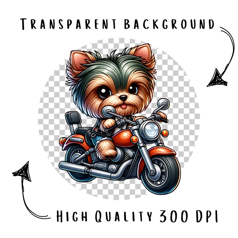 Biker Yorkie Clipart Bundle 15 PNG High Quality Cartoon Yorkshire ...