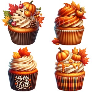 Fall Cupcakes Clipart Bundle 15 PNG High Quality Cartoon Cute Autumn ...