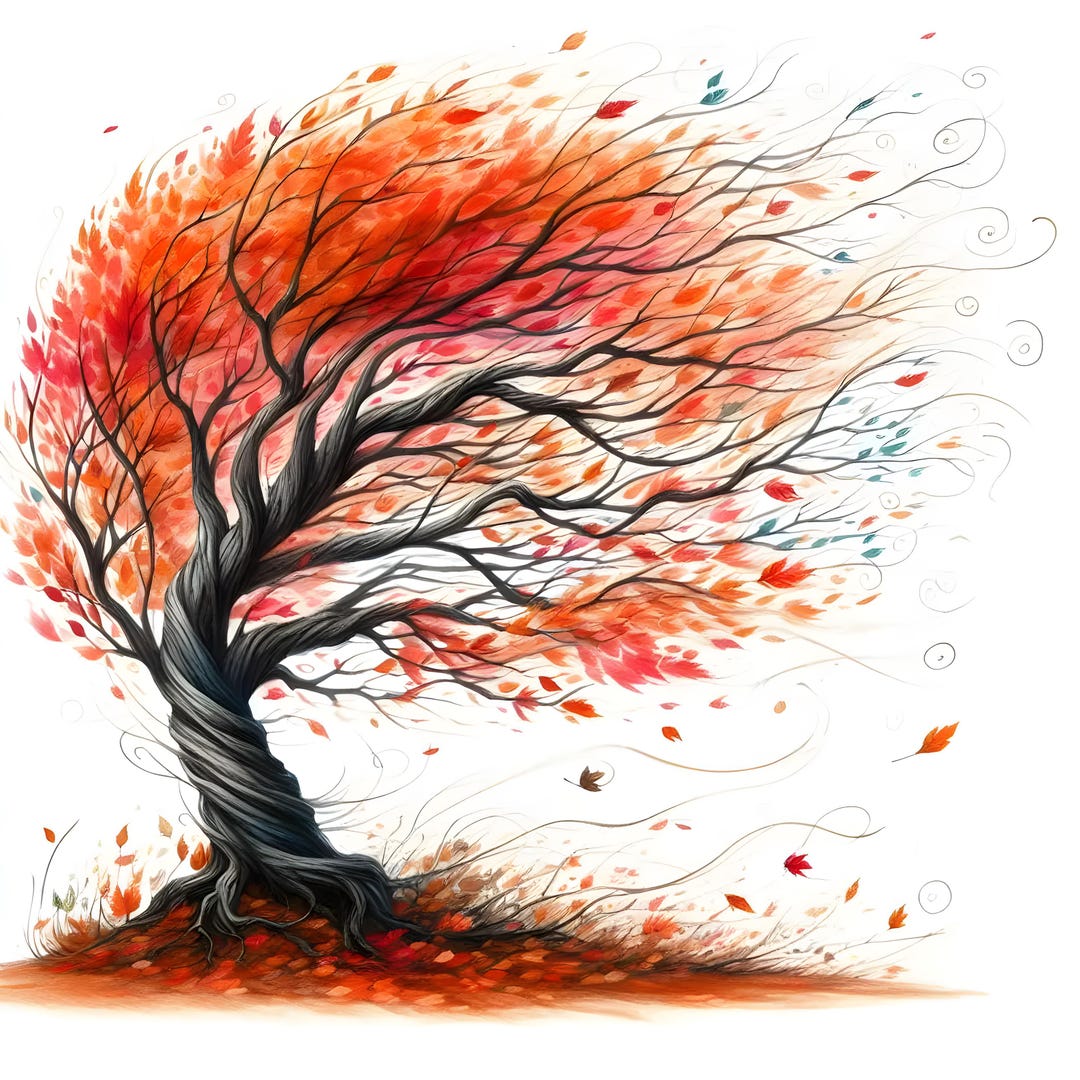 15 JPG Windy Fall Trees Clipart Bundle Watercolor Autumn Landscape ...
