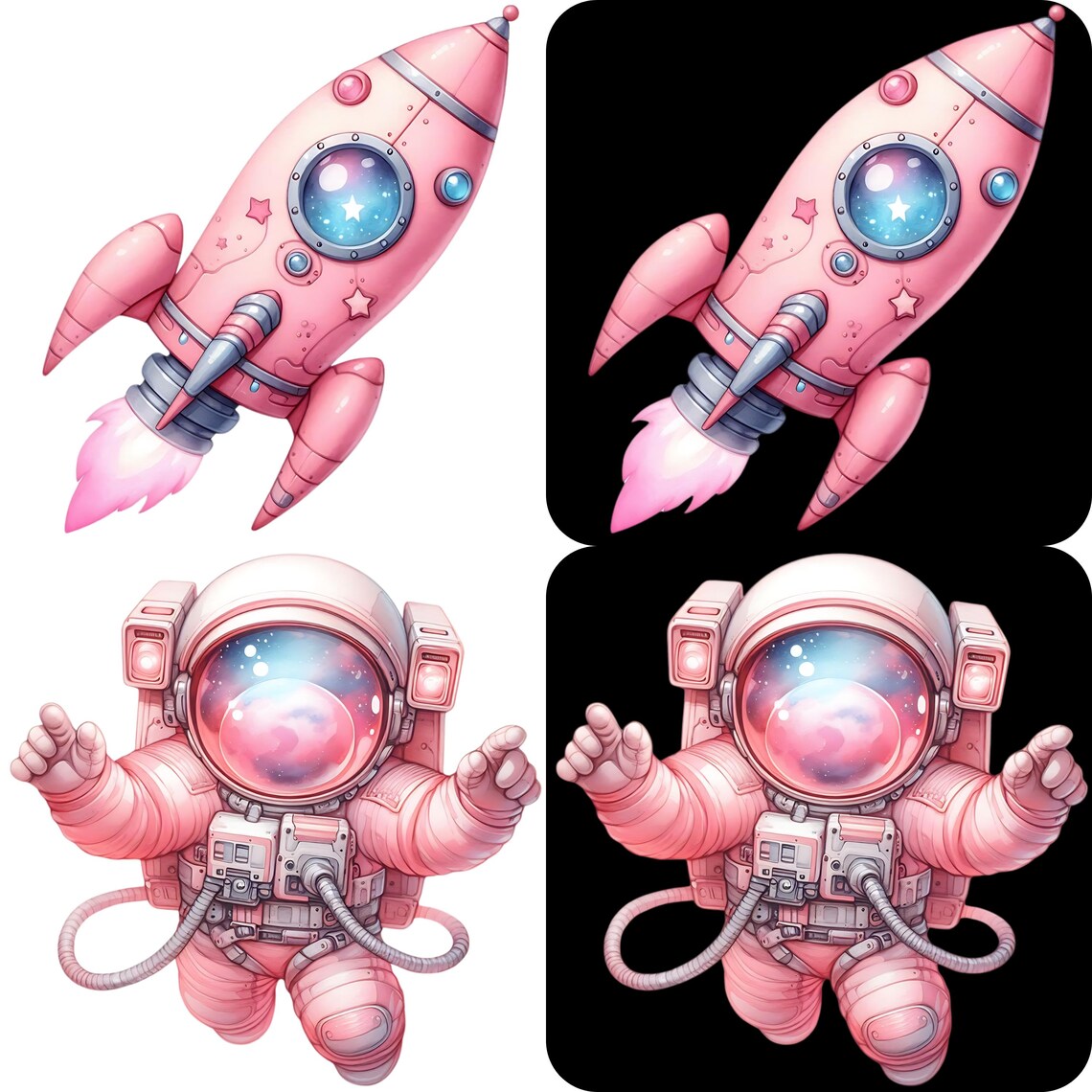 Light Pink Space Clipart Bundle 18 PNG Cute Pink Watercolor Space ...