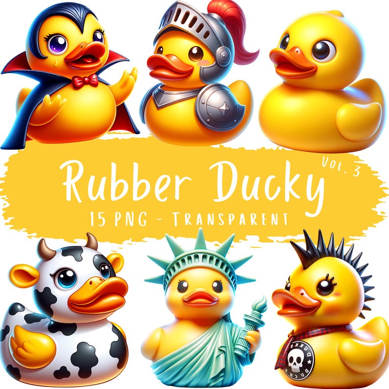 Rubber Ducky Clipart Bundle 15 PNG High Quality Cartoon Jeep Duck Files ...