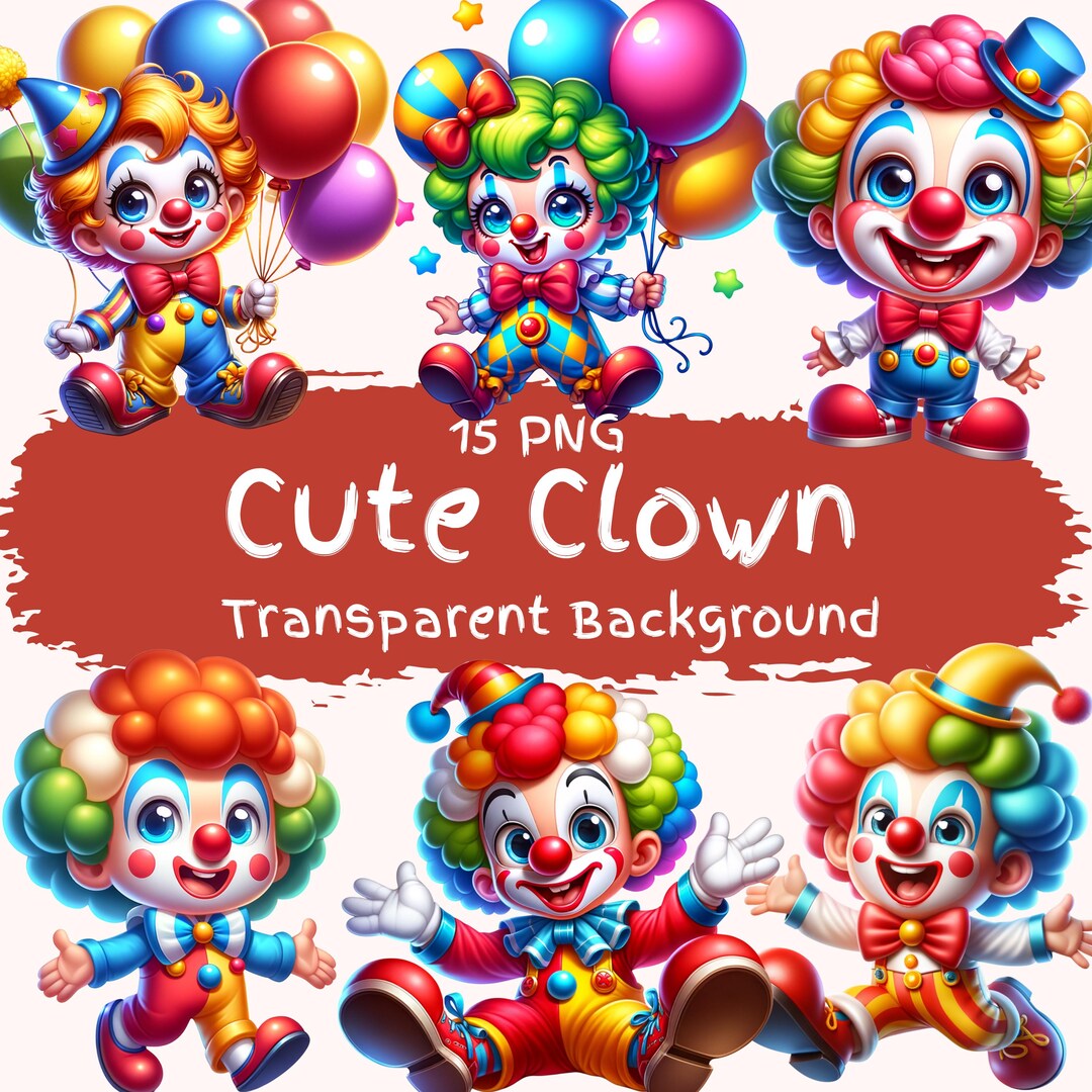 Cute Clown Clipart Bundle 15 PNG High Quality Cartoon Funny Clown ...