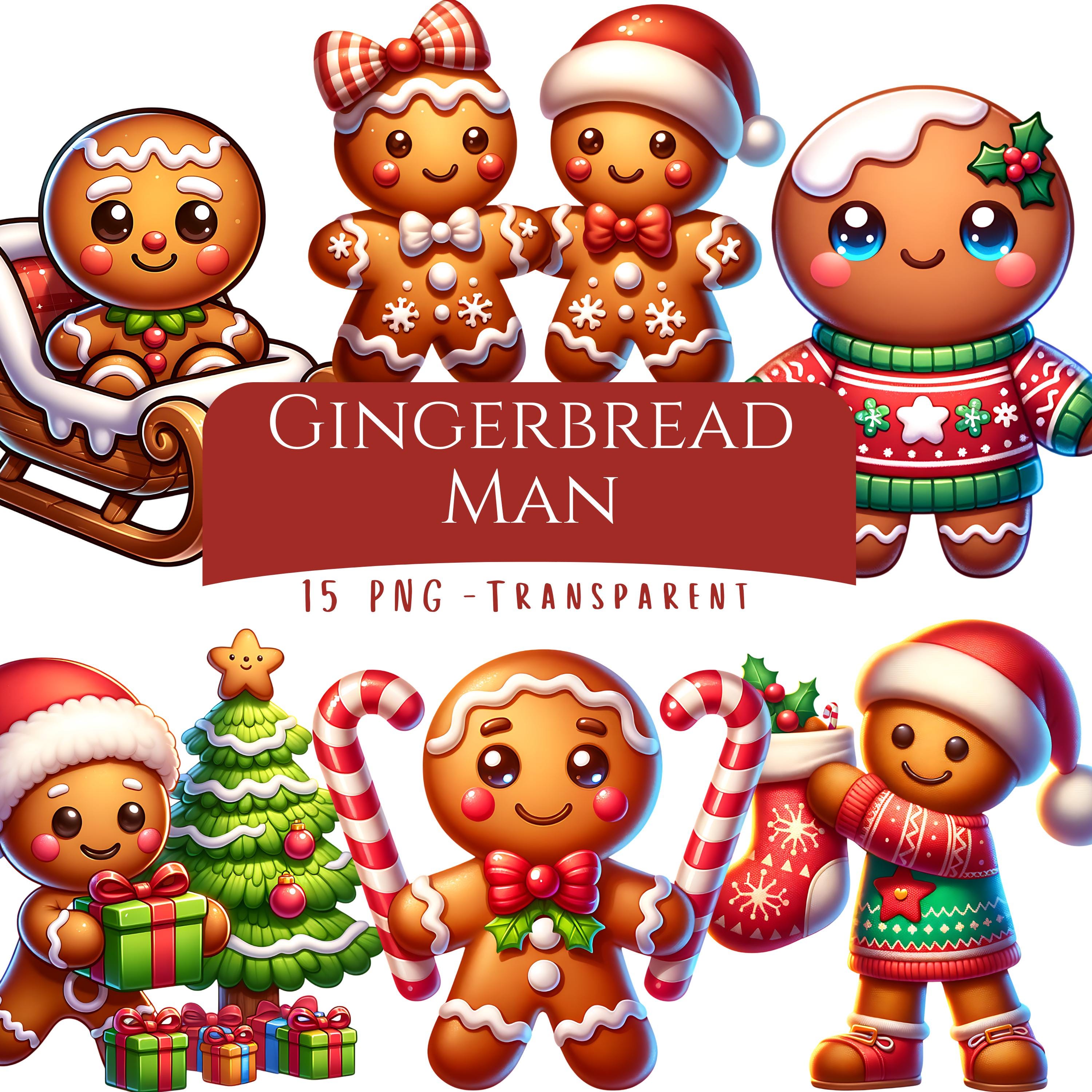 Gingerbread Man Clipart Bundle 15 PNG Christmas Gingerbread Digital Art ...