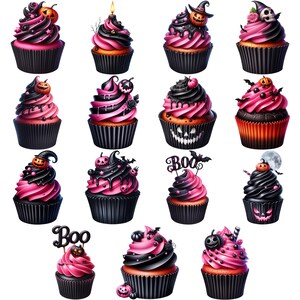 Halloween Cupcakes Clipart Bundle 15 PNG Cartoon Halloween Desserts ...