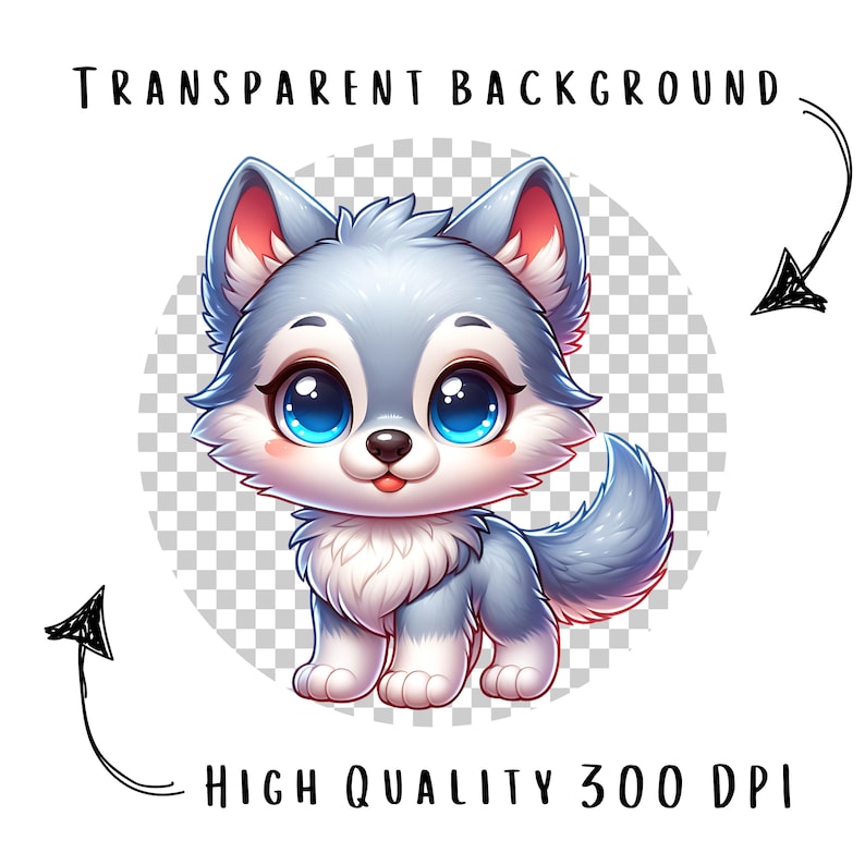 Baby Wolf Clipart Bundle 15 PNG Transparent High Quality Files Wolf ...