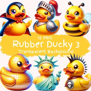 Rubber Ducky Clipart Bundle 15 PNG High Quality Cartoon Duck Files Cute ...