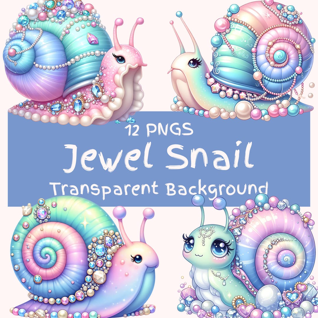 Jewel Snail Clipart Bundle 12 PNG Cute Pastel Snail With Gems Digital ...