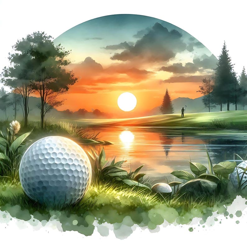 15 JPG Sunset Golf Clipart Bundle Watercolor Golf Landscape Digital ...