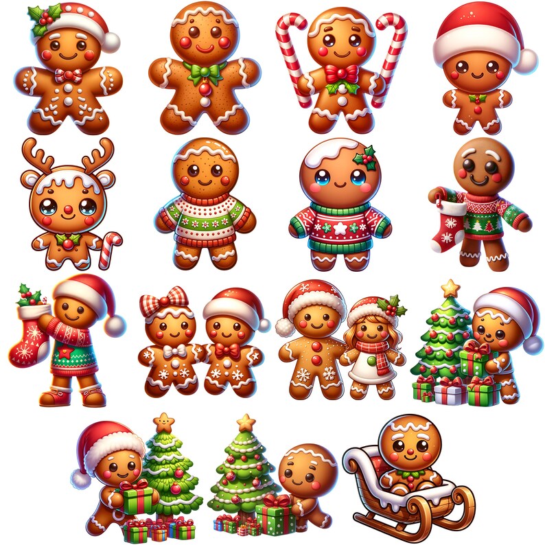 Gingerbread Man Clipart Bundle 15 PNG Christmas Gingerbread Digital Art ...