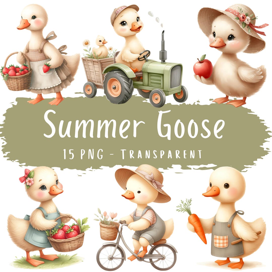 Summer Goose Clipart Bundle 15 PNG High Quality Watercolor Cute Baby ...