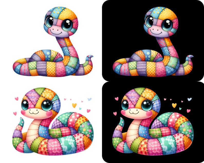 Patchwork Snake Clipart Bundle 15 PNG High Quality Cute Watercolor ...