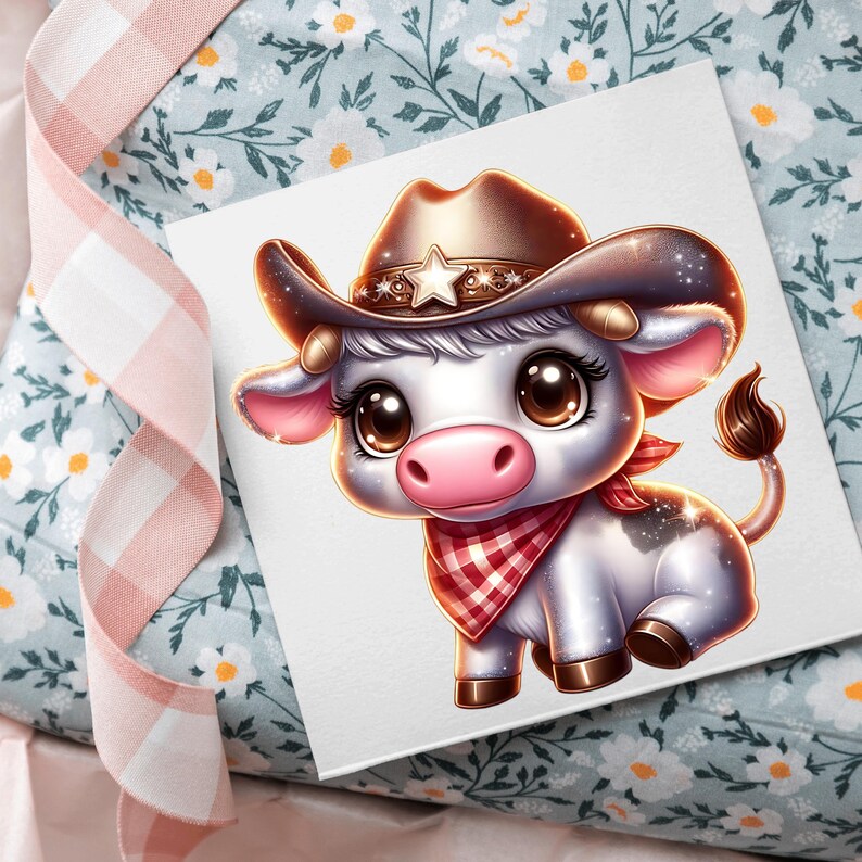 Shiny Cowboy Cow Clipart Bundle 15 PNG High Quality Cartoon Cute Baby ...