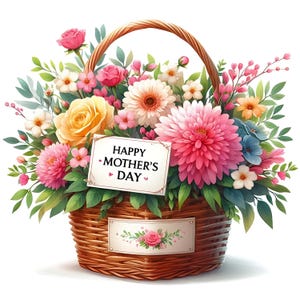 18 JPG Mother's Day Flower Basket Clipart Bundle Digital Download ...