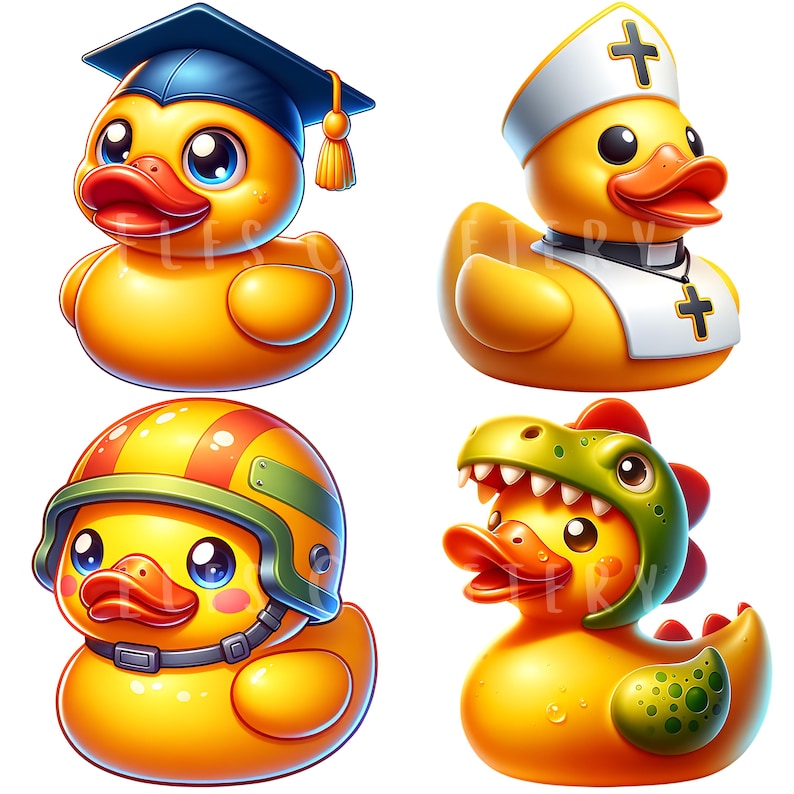 Rubber Ducky Clipart Bundle 15 PNG High Quality Cartoon Duck Files Cute ...
