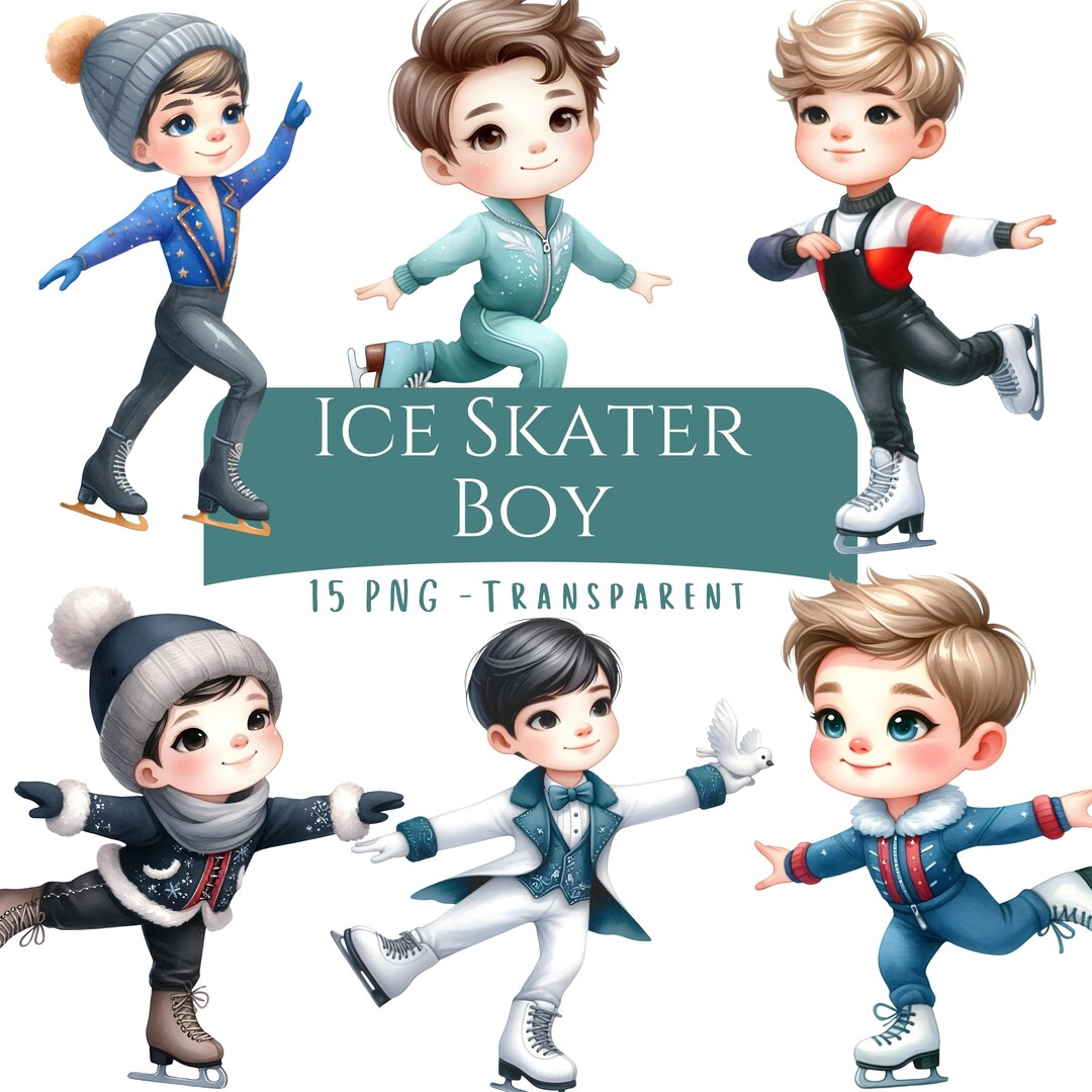 Ice Skater Boy Clipart Bundle 15 PNG High Quality Ice Skating Boy ...