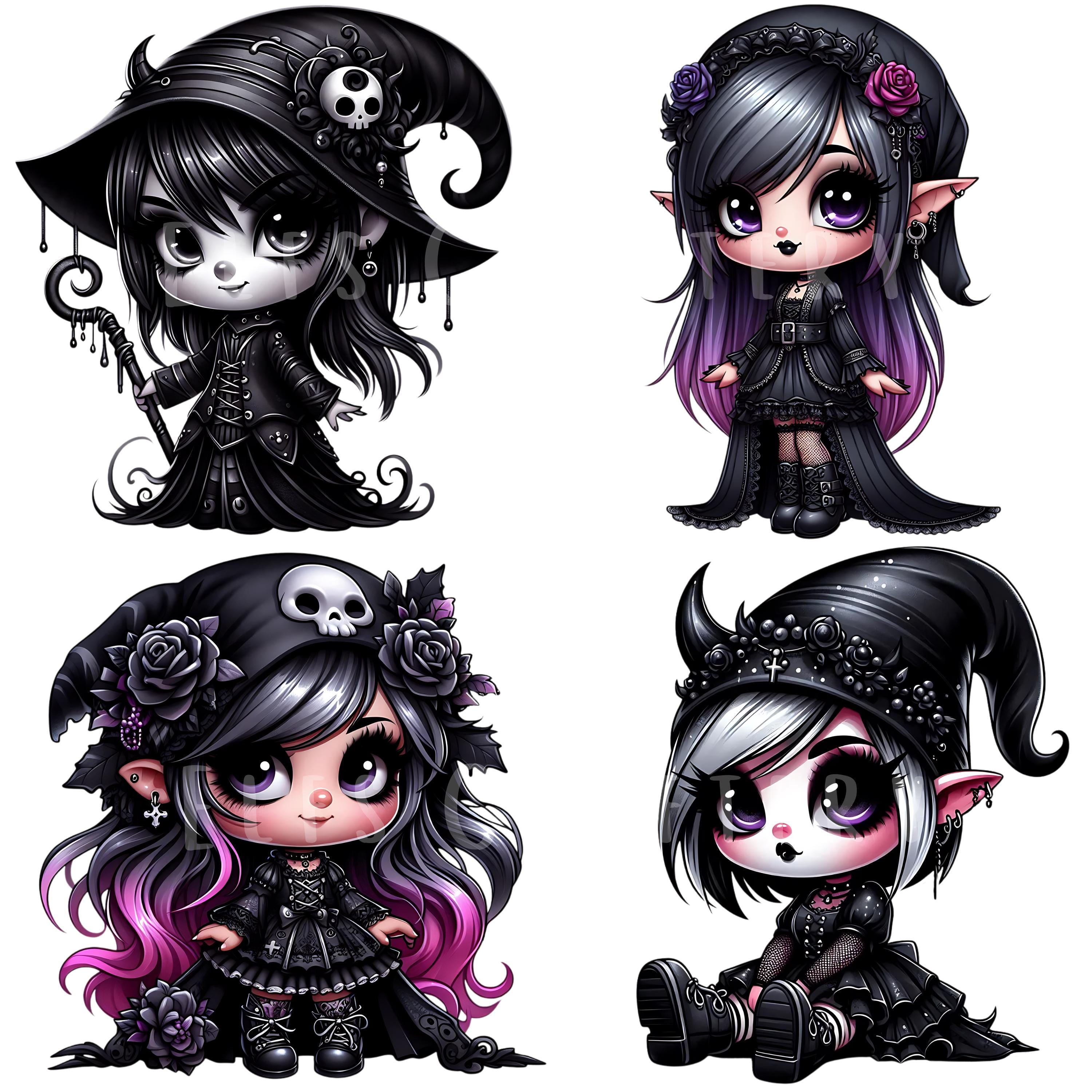 Gothic Girl Gnome Clipart Bundle 15 PNG Spooky Goth Gnome Girl Paper ...
