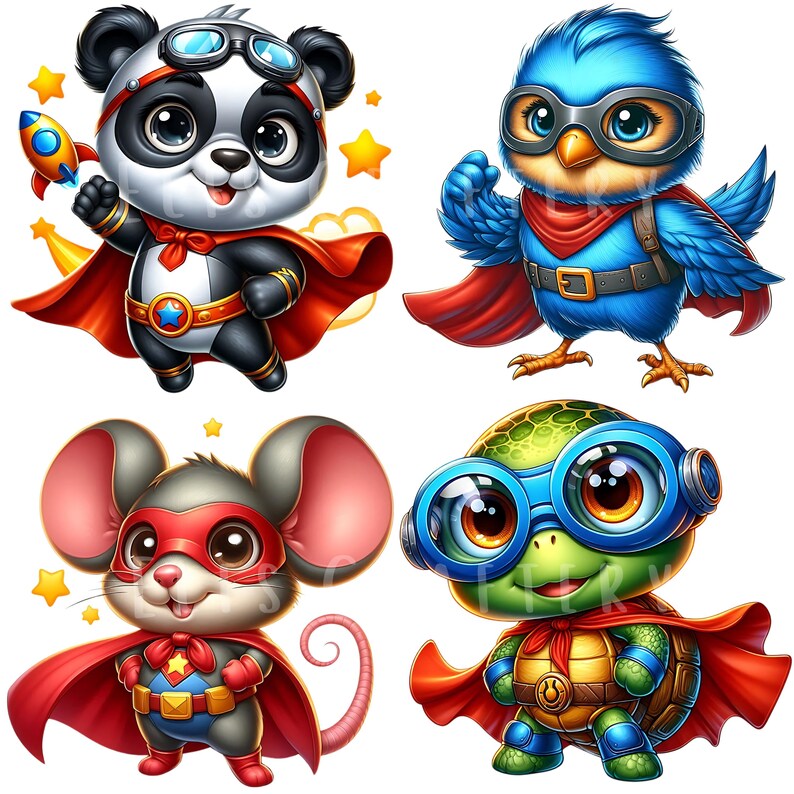 12 PNG, Superhero Animals, Clipart Bundle, Digital Download, Children ...