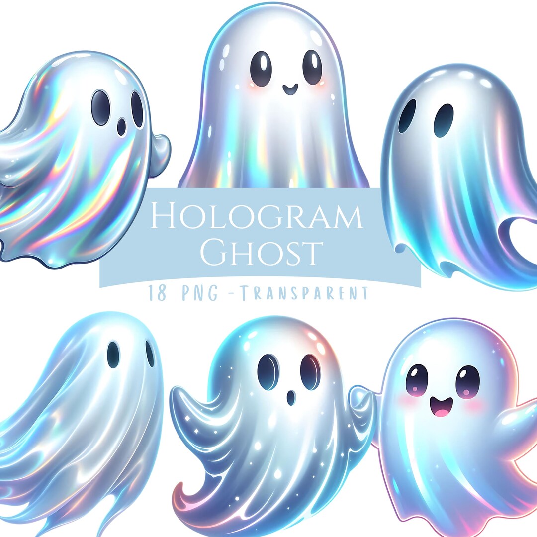 Hologram Ghost Clipart Bundle 18 PNG High Quality Cute Cartoon Ghost ...