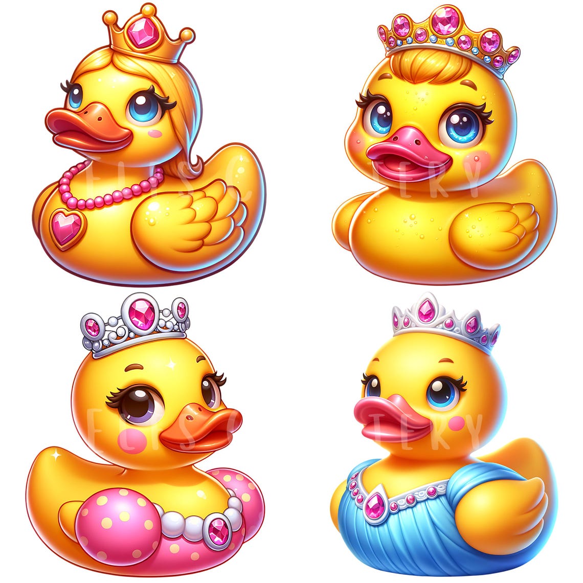 Princess Rubber Ducky Clipart Bundle 15 PNG Cute Duck Paper Crafts ...