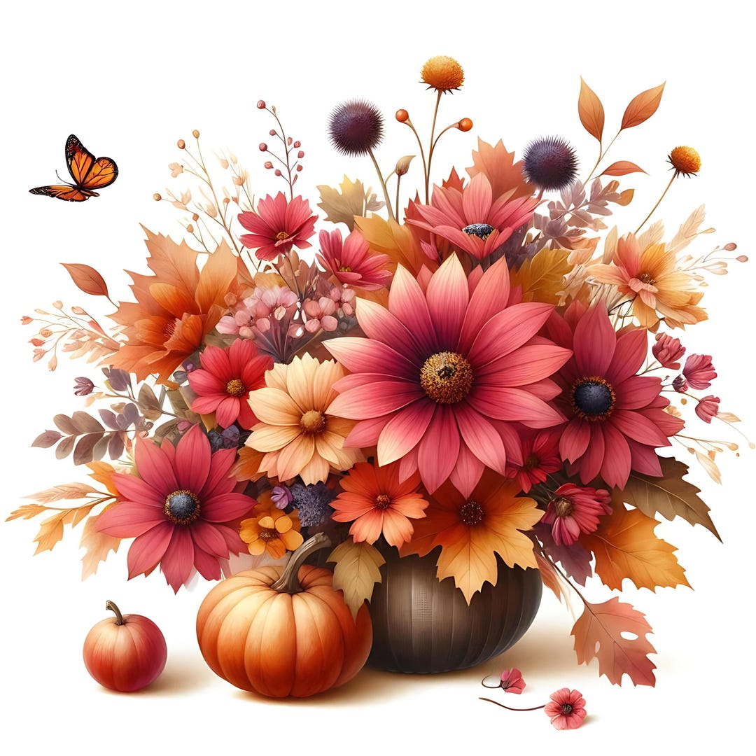 18 JPG Autumn Flowers Clipart Bundle Digital Download Rustic Floral ...
