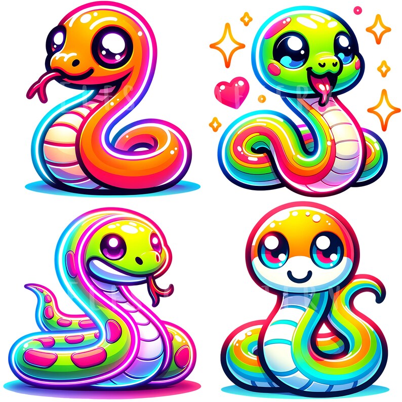 Neon Snake Clipart Bundle 15 PNG Cute Snake Clip Art Neon Sparkle Png ...
