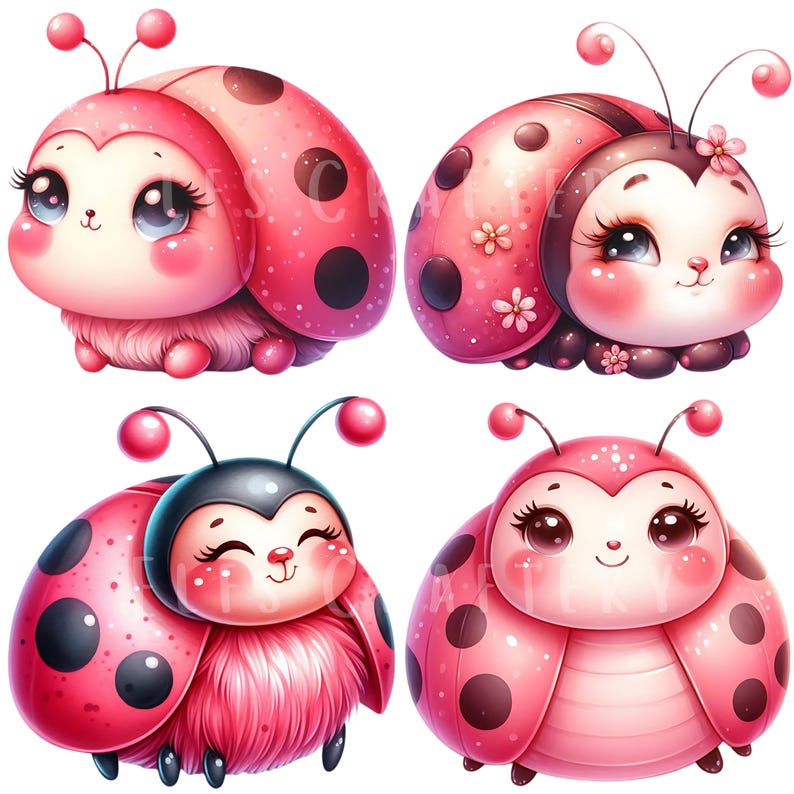 Pink Ladybug Clipart Bundle 15 PNG High Quality Watercolor Little ...
