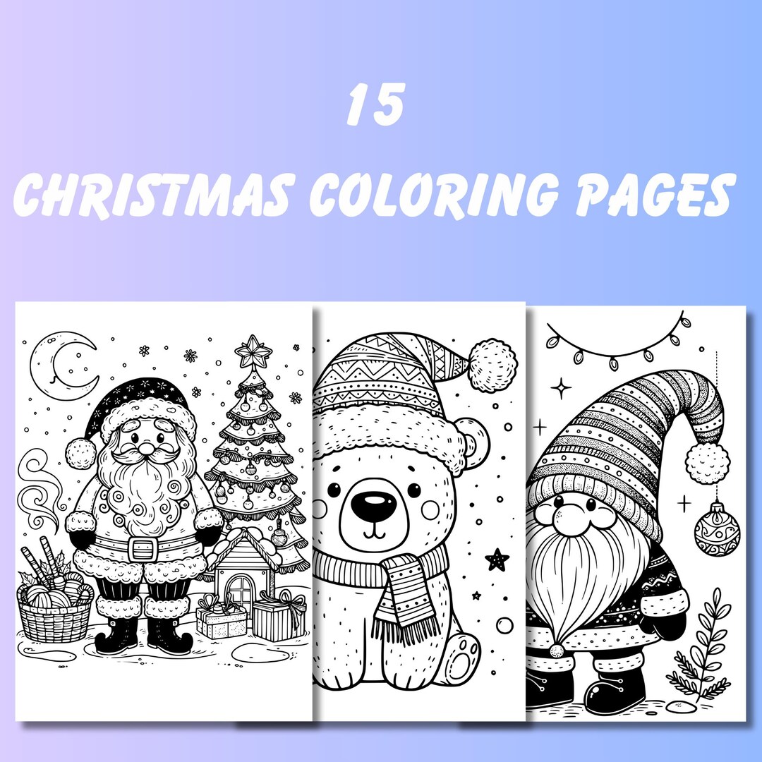 Christmas Coloring Page Bundle 15 Kids Digital Color Papers Holiday ...