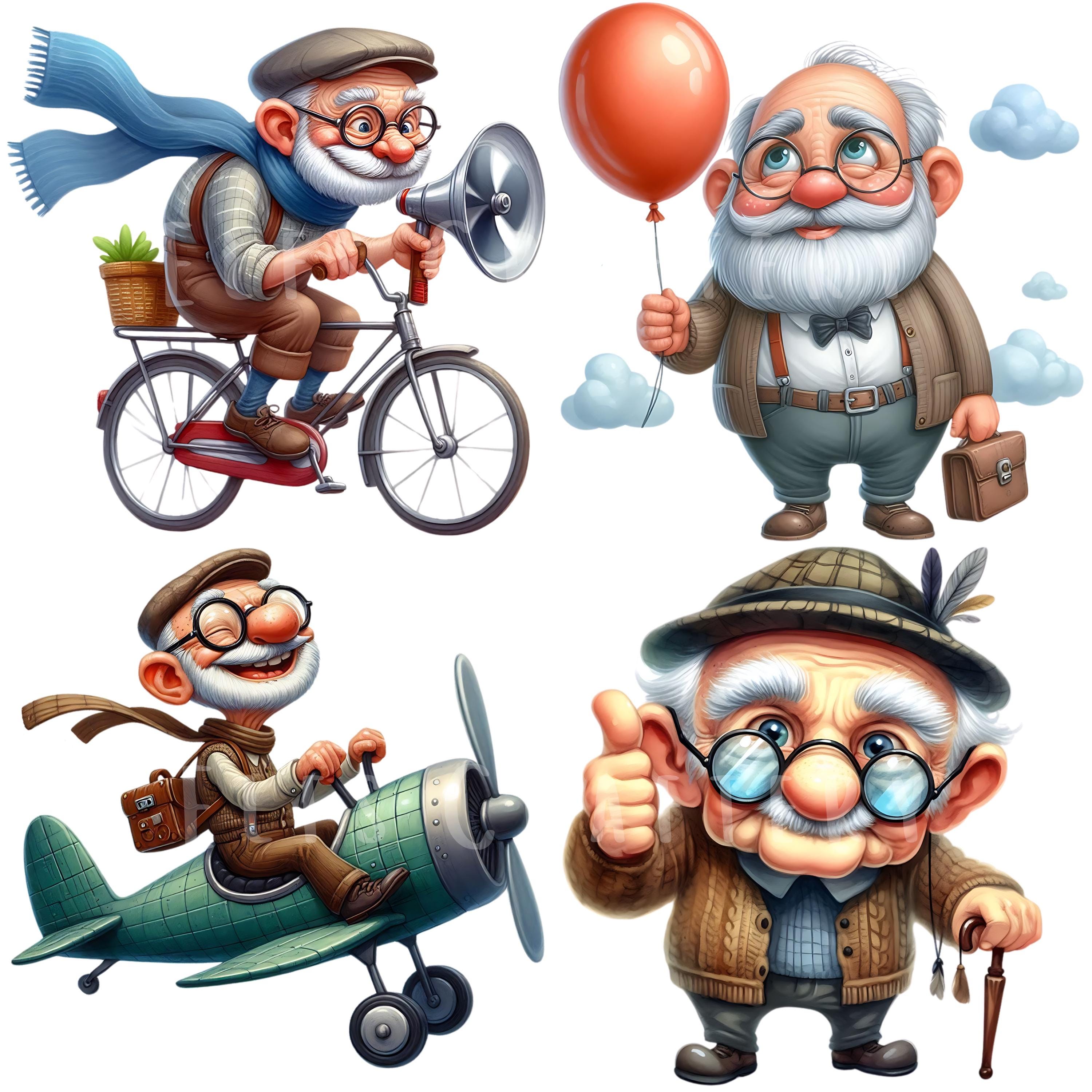 Funny Grandpa Clipart Bundle 15 PNG High Quality Watercolor Cute Quirky ...