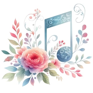 15 JPG Pastel Floral Music Notes Digital Art Bundle Beautiful ...