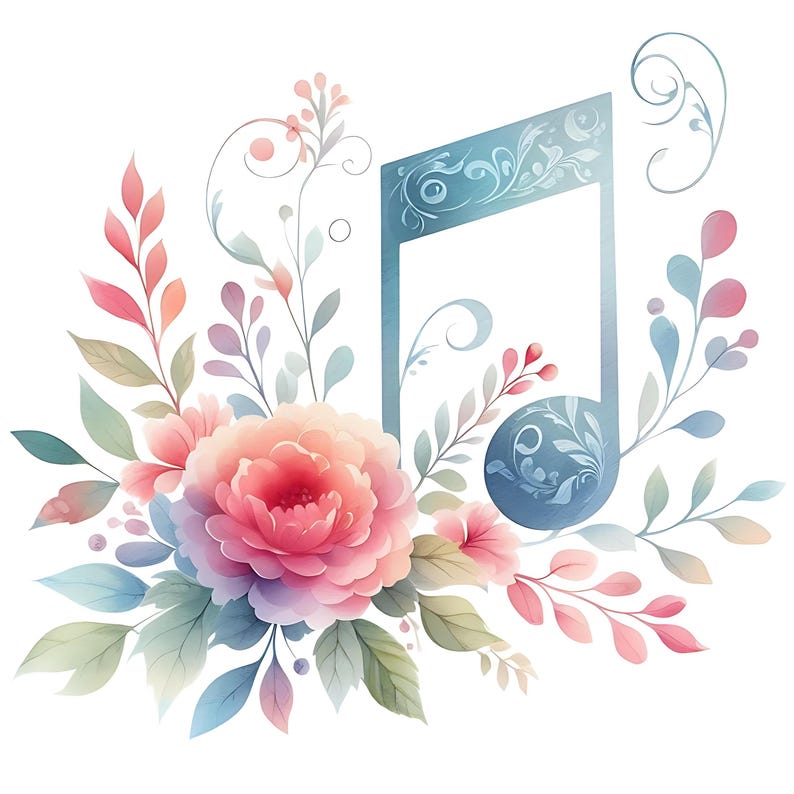 15 JPG Pastel Floral Music Notes Digital Art Bundle Beautiful ...