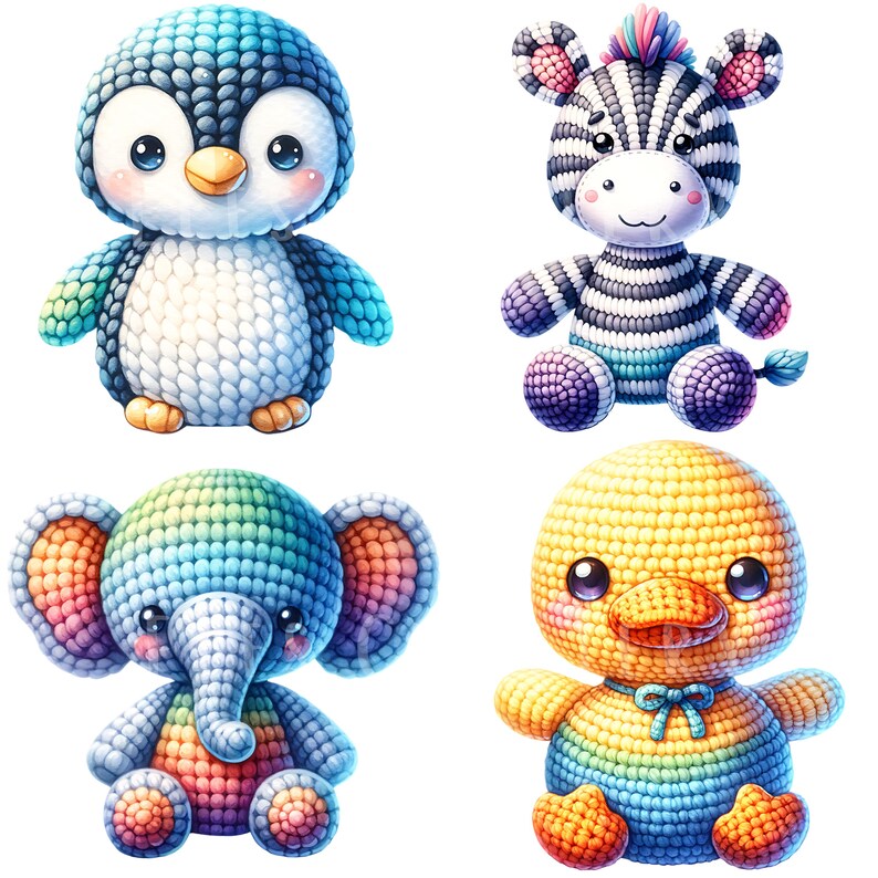 Crochet Animals Clipart Bundle 15 PNG Digital Art Files Cute Kawaii ...