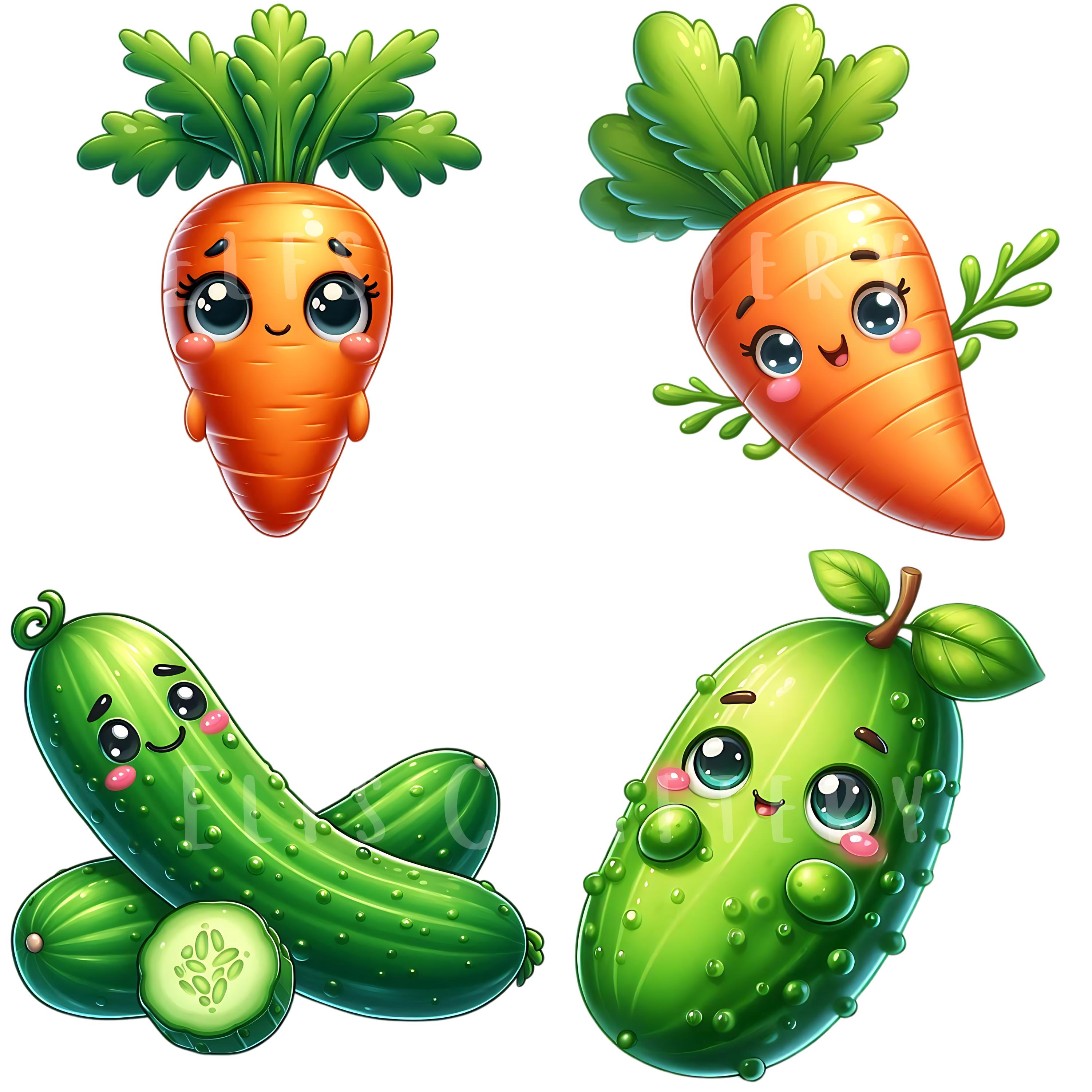 Cute Vegetables Clipart Bundle 28 PNG Happy Vegetable Faces Printable ...
